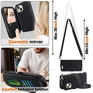 SiHPuoy Leather for Apple iPhone 15 Plus Wallet Case with Card Holder Kickstand, Phone Accessories for Woman Men Women, 2 Pack Screen Protector 2 Pack Camera Lens Cover, Black