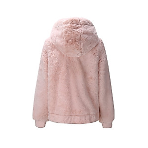 Bellivera Women Faux Fur Coat Spring Clothes Winter The Fluffy Fuzzy Short Shearling Jacket with Hood 1712014 Pink L