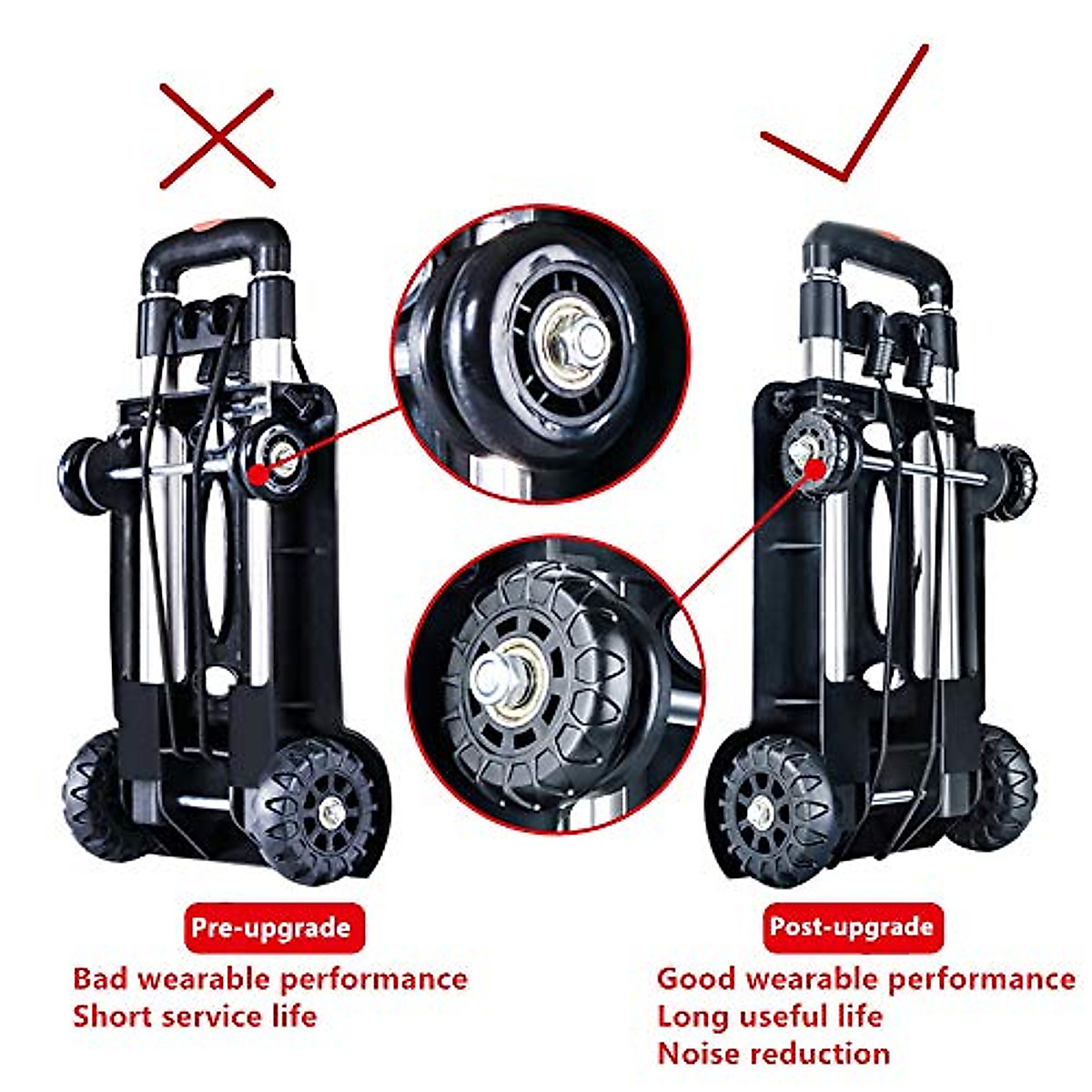Falytemow Compact Folding Hand Truck Dolly 110 lbs Capacity 4 Wheels Portable Utility Moving Shopping Cart Fold up Trolley Adjustable and Lightweight for Luggage Personal Travel Moving and Office Use