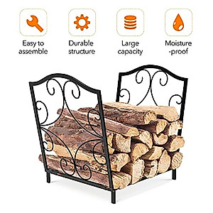 Amyove Firewood Rack Stand 17.7 Inch Firewood Rack Holder for Fireplace Wood Storage Heavy Duty Logs Holder for Outdoor Indoor Matte Black Fireplace Metal Wood Pile Storage Stacker Organizer (Small)