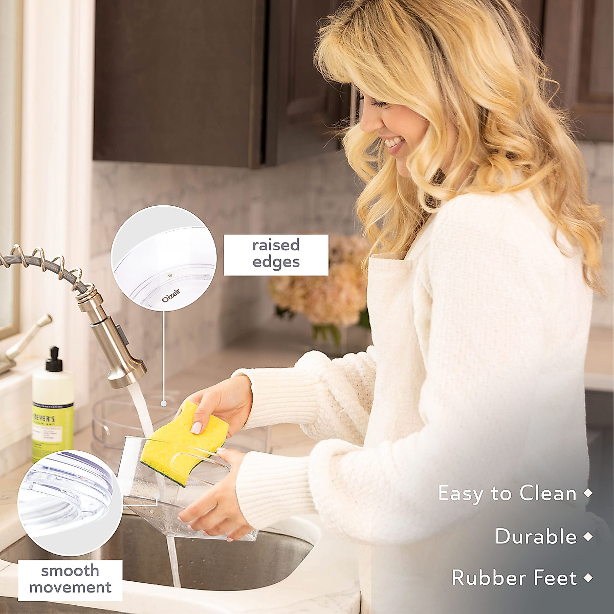 Lazy Susan Turntable - Clear Acrylic, Removable Sections, Rotates 360 Degrees. Easily Organize Your Fridge, Cabinet or Counter. Great Carousel Storage for Food, Spices, Cosmetics. (4-Sections)