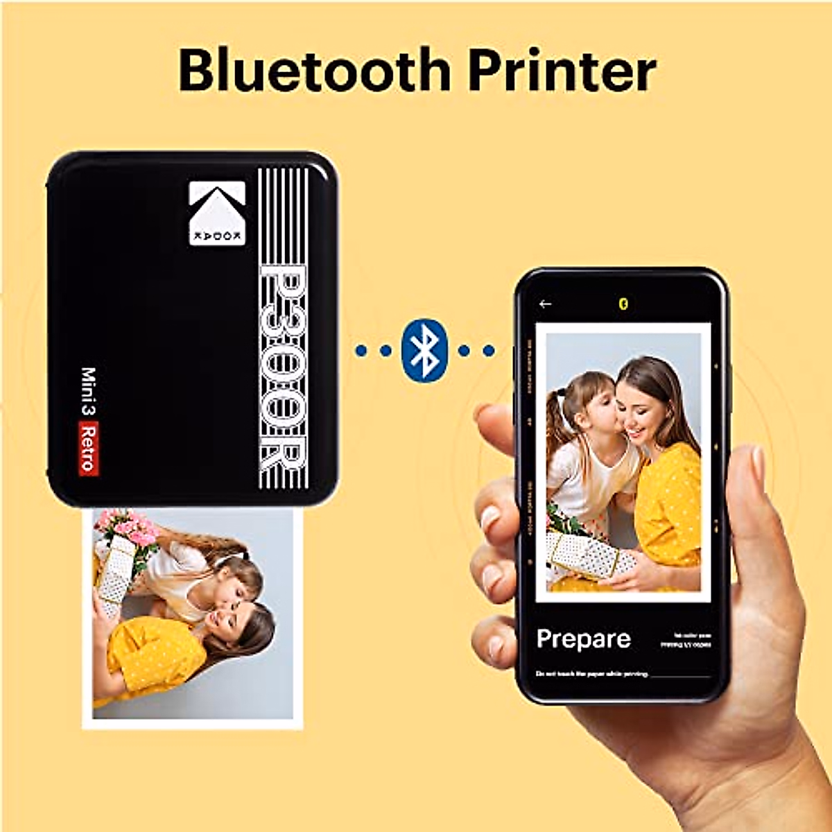 KODAK Mini 3 Retro 4PASS Portable Photo Printer (3x3 inches) + 8 Sheets, Black