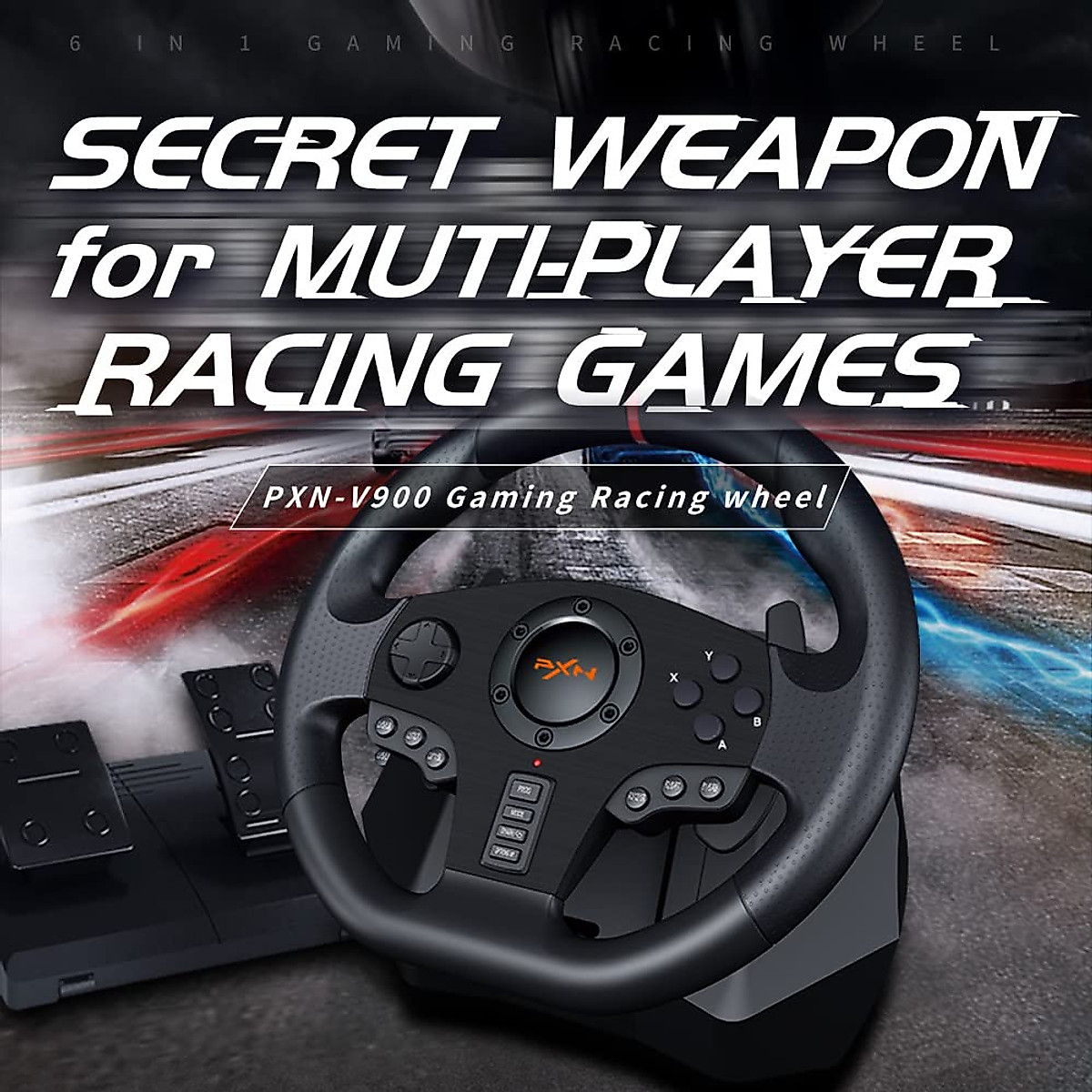 PXN PC Racing Wheel, V900 Universal Usb Car Sim 270/900 degree Race Steering Wheel with Pedals for PS3, PS4, Xbox One, Xbox Series X/S, Switch, Android TV