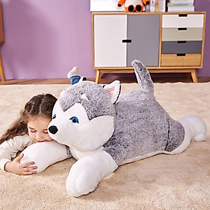 IKASA Giant Husky Stuffed Animal Plush Toy,30" Large Dog Puppy Cute Jumbo Soft Toys,Huge Big Size Plushy Fluffy Fat Plushie,Gifts for Kids