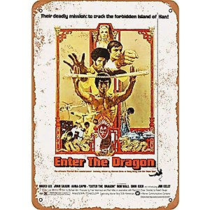 AMELIA SHARPE Vintage Retro Collectible tin Sign - 1973 Bruce Lee Enter The Dragon -Wall Decoration 12x8 inch Poster Home bar Restaurant Garage Cafe Art Metal Sign Gift