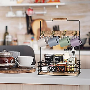 Coffee Mug Holder, Coffee Station Organizer for Countertop with 8 Mug Hooks, Coffee Cup Holder Coffee Mug Rack for Coffee Bar, Coffee Mug Tree Rack with Storage Shelf, Coffee Bar Accessories Organizer
