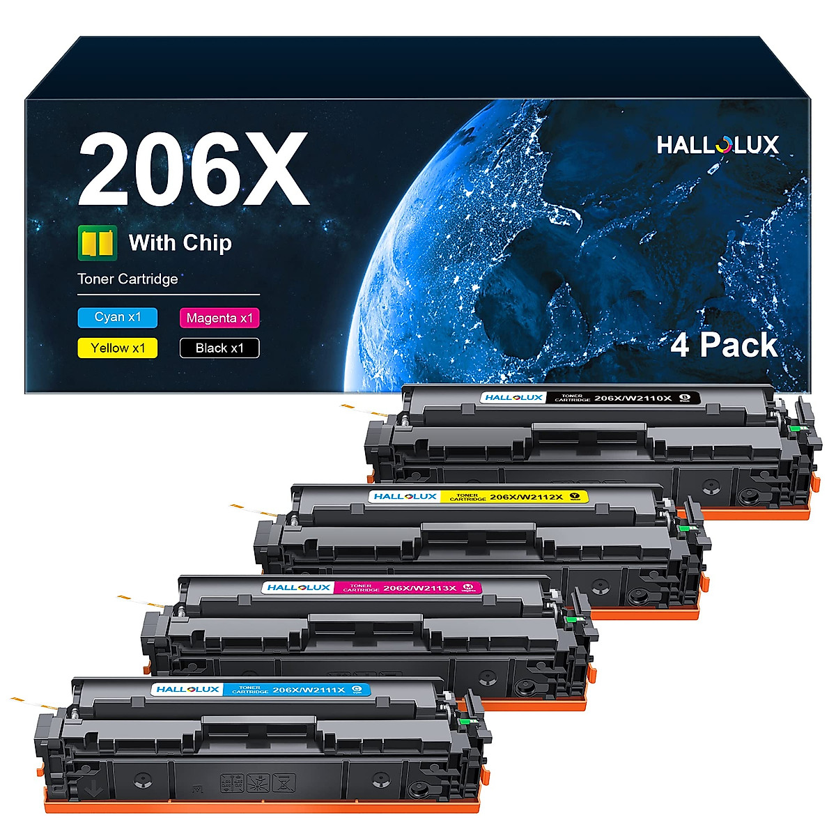206X 206A Toner Cartridges (with Chip) for HP 206A 206X Toner Cartridge Replacement 4 Pack High Yield Compatible with Laserjet Pro MFP M283fdw M283cdw M255dw M282nw Printer Toner (BCMY, 4P)