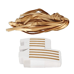 Restokki 50Pcs Mini Gift Boxes 2.2in Squared Gold Stripes Easy Assembly Gift Wrapping Box with Ribbons for Party Wedding Birthday Christmas Party