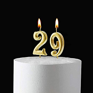 Bailym Gold 29th Birthday Candles, Number 29 Cake Topper for Birthday Decorations
