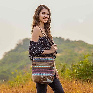 Myra Bag Tiered Shoulder Bag Upcycled Cotton & Cowhide Leather S-2872