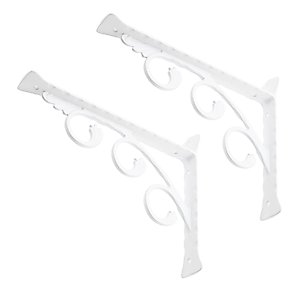 Mewutal 2PCS Wall Mount Shelf Brackets Heavy Duty Decorative Floating Shelf Brackets L Shape Support Bracket Vintage Metal Corner Brace for Shelves Wooden Board Glass, with Screws (White)