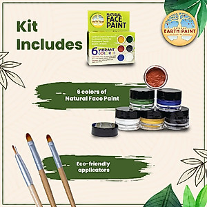 Natural Earth Paint's | Natural Face Paint Kit | 6 Colors | 3 Bamboo Makeup Applicators | Certified Organic Ingredients | Professional Quality | Washes Off Easily