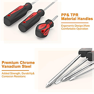 XOOL Magnetic Screwdriver Set 10PCS, 5 Phillips and 5 Flat Head Tips Professional Cushion Grip Screwdriver Non-Slip for Repair Home Improvement Craft