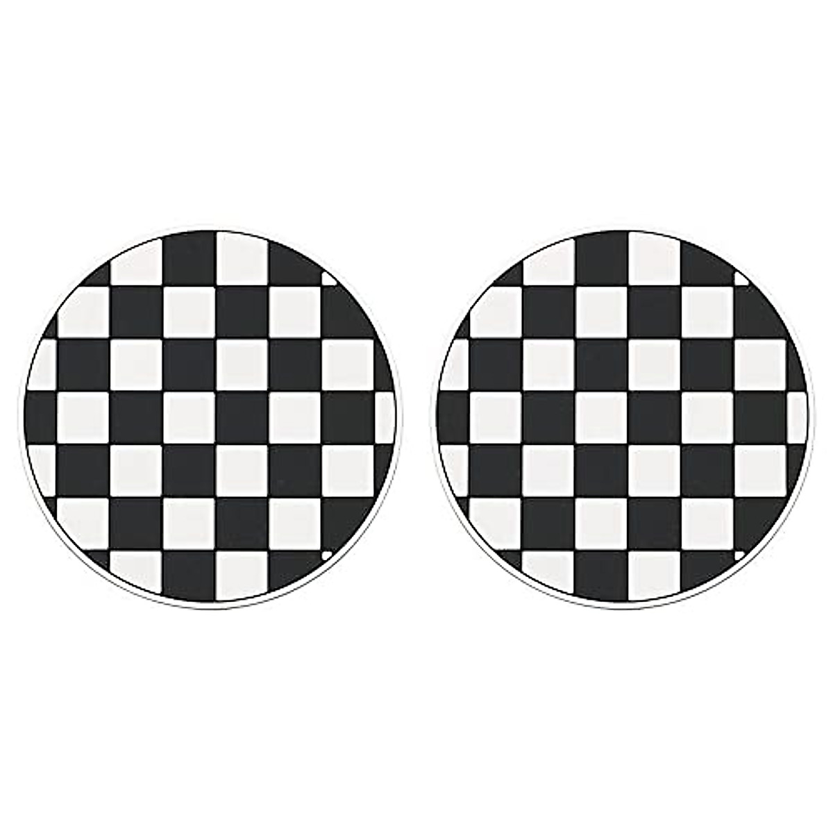 Follicomfy Car Coasters for Cup Holder Silicone, Car Cup Holder Coasters Pack of 2, Fashion Black White Checkerboard Gird