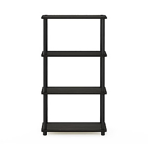Furinno Just 3-Tier Turn-N-Tube End Table, 1-Pack, Americano/Black & (99557EX/BK) Turn-N-Tube 4-Tier Multipurpose Shelf Display Rack - Espresso/Black