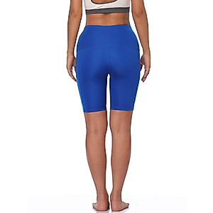 NELEUS Women's 3 Pack Athletic Shorts for Biker Running Yoga Gym Workout Tummy Control Workout with Pocket,1010,White/Blue/Navy,ID 2XL, US XL