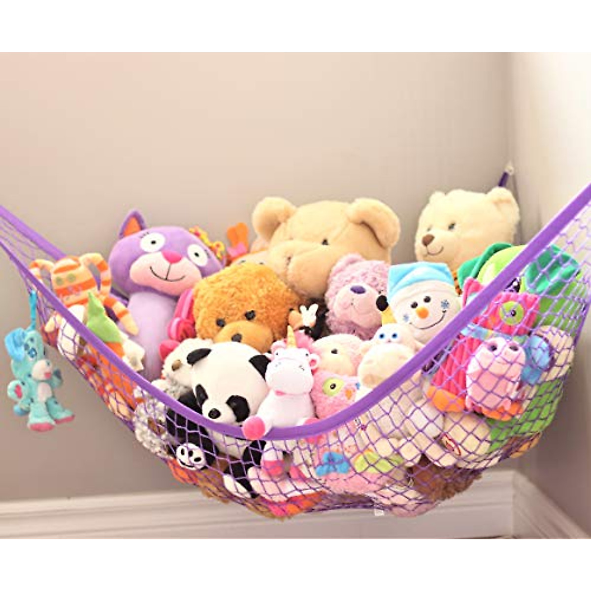MiniOwls Storage Hammock Stuffed Toys Organizer - Fits 30-40 Plush Animals. Great Gift for Boys and Girls. Instead of Bins and Toy Chest – Displays Teddies Easily. (Purple, X-Large)