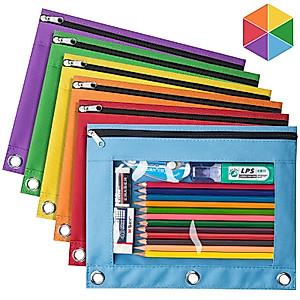 Forvencer 6Pack Pencil Pouches for 3 Ring Binder, Smooth Zipper 3 Ring Binder Pencil Pouch, Multi-Color Pencil Case for Binder, Clear Top Binder Pencil Pouch, Pencil Bag with 3 Re-enforced Grommets