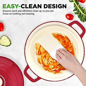 6 Quart Electric Dutch Oven | 1500W 5-in-1 Enamel Coated Cast Iron Pot with Stainless Steel Lid | Precise Temperature Control | Includes 2 Silicone Pot Holders & Heat Resistant Pad | Red