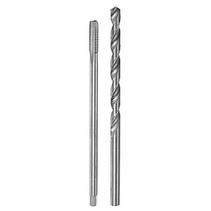 uxcell Tap & Bit Sets, M8 x 1.25 H2 Straight Flute Machine Thread Milling Tap 150mm Extra Long, 8mm High Speed Steel (HSS) Twist Drill Bit
