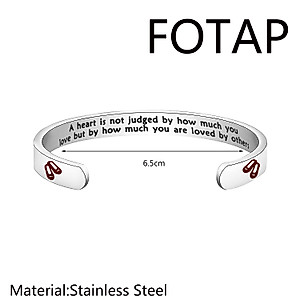 FOTAP Ruby red slippers Gift Wizard of Oz Jewelry A Heart Is Not Judged By How Much You Are Loved Keychain Wizard of Oz Lovers Gift (Red Shoe cuff)