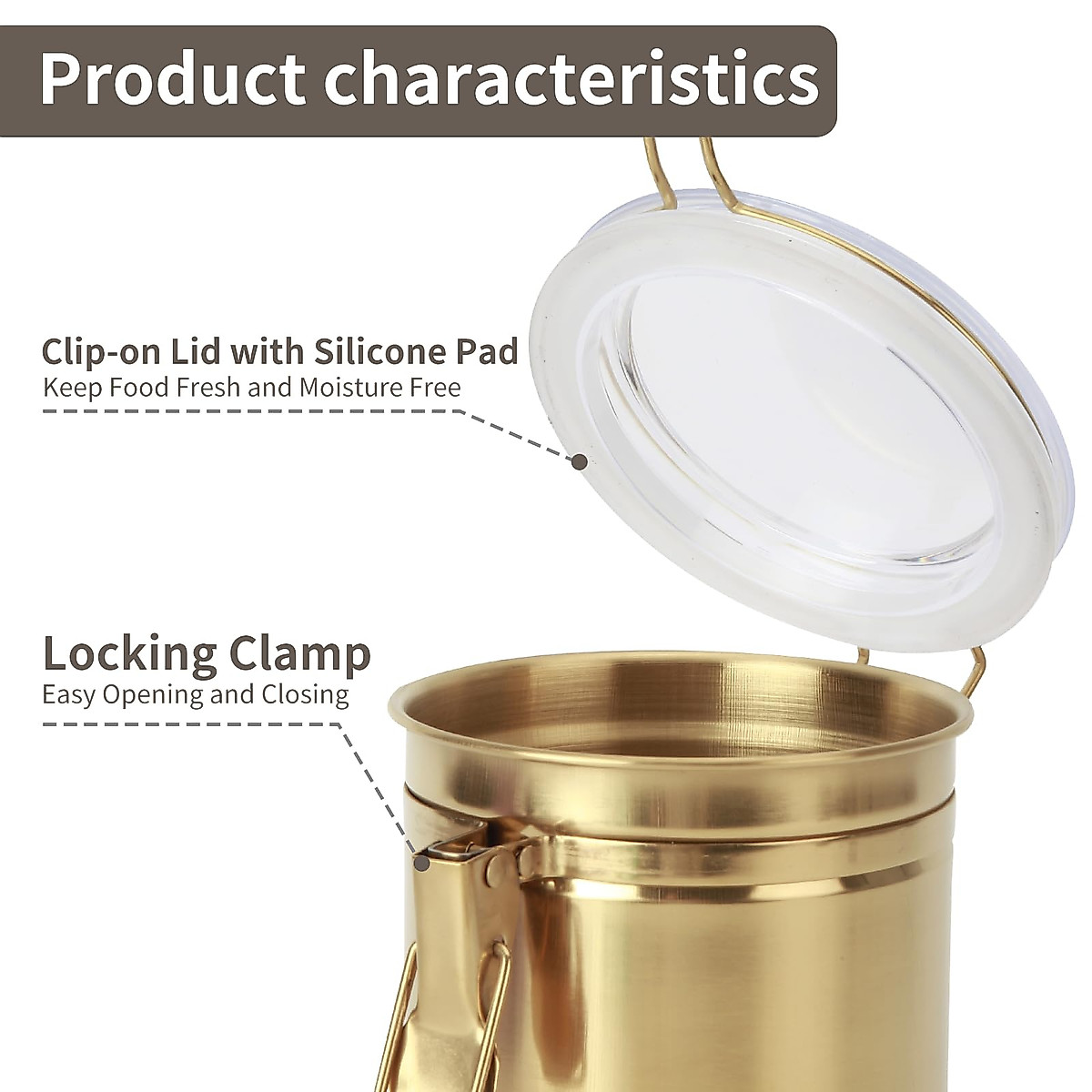 blueden Kitchen Canister 41 oz,Airtight Stainless Steel Kitchen Food Storage Container for Coffee Beans,Beans,Tea,Flour, Cereal,Sugar.Coffee Container with Airtight Clear Lid and Locking Clamp.Gold