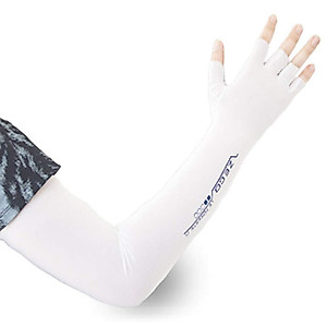 HODORPOWER UV Protection Gloved Arm Sleeves for Men & Women Cycling Ice Arm Sleeve Fingerless Sun Compression Long Arm Cover, White, One Size