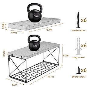 Gigecor Bathroom Shelves with Wire Storage Basket, Floating Shelves for Wall Decor Storage, Wood Wall Shelves for Bathroom, Living Room, Kitchen and Bedroom (White)