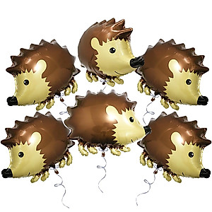 Cartoon Hedgehog Balloon Wildlife Safari Forest Woodland Party Supplies For Birthday Baby Bridal Shower Wedding Holiday Carnival, 6 Pack Cute Walking Hedgehog Foil Balloon Jungle Zoo Animal Balloon