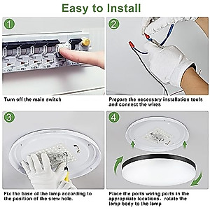 DLLT 24W Modern Dimmable Led Flush Mount Ceiling Light Fixture, 13 Inch Black Round Close to Ceiling Lights for Bedroom, Kitchen, Dining Room, Living Room 3000K-6000K 5 Light Color Adjustable