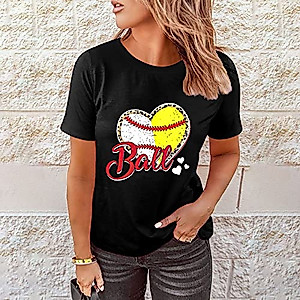 DUOWEI Women's Baseball Heart T Shirt Cute Graphic Women's Baseball Heart T Shirt Clothes Black