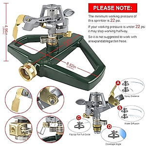 Sprinklers for Yard, Lawn Sprinkler with Metal Base, Heavy Duty Adjustable Zinc Alloy Sprinkler Head, Automatic Rotating Sprinkler for Lawn, Garden, Yard and Large Areas