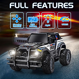 Bloolilies Remote Control Police Car, Remote Control Car for Boys 4-7, 1:20 Scale Rc Truck with LED Headlights Racing Car Toys Birthday Gifts for Kids Age 3 4 5 6 7 8+