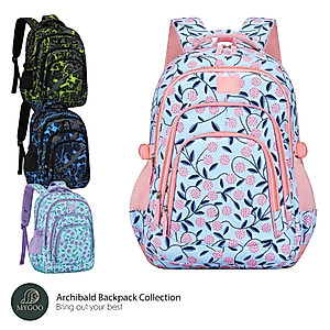 MYGOO Girls Backpack - 17" Tall Colorful School Bag, Archibald Collection, 24L Capacity, Berry Pink