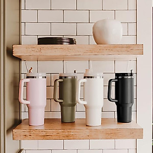 Sweet Water Decor 40 Oz Tumbler with Lid and Straw - Cream Insulated Tumblers for Hot and Cold Drinks - Coffee Tumbler with Narrow Base, Easy-Carry and Comfortable Grip Handle - Leak Proof Tumbler