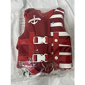 Toddler Swim Vest Floaties for Kids with Adjustable Safety Strap for Learn to Swim Children, Stripes Red S Age 1-3