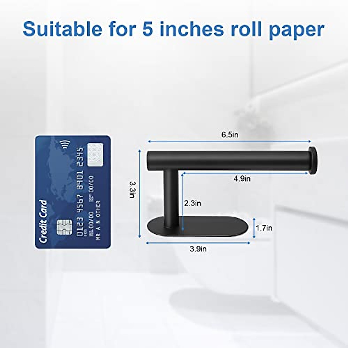 Simtive Adhesive Toilet Paper Holder, No Drilling Stainless Steel Toilet Roll Holder, Stick on Wall for Bathroom and RV, Matte Black