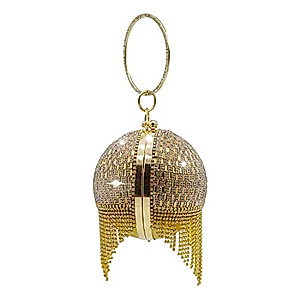 Olixi Women Evening Handbag, Round Ball Luxury Crystal Tassel Clutch Purse Rhinestone Hand bag for Wedding Party