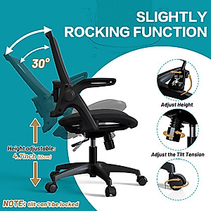 Ergonomic Mesh Office Chair Comfy Swivel Black Home Desk Chair Comfortable Modern Computer Chair Flip Up Arms with Lumbar Support Task Chair with Wheels Office Desk Chair Adjustable Height