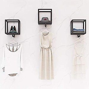 MDEPYCO Creative Square Display Garment Racks in Boutique Clothing Stores, Wall-Mounted Hanging Clothes Shelf in Home, Towel Racks for Bathroom Storage (Black, 11.8" L)