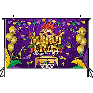 JKQ Mardi Gras Backdrop Banner 73 x 43 Inch Large Size Carnival Masquerade Background Banner Mardi Gras Party Decorations March New Orleans Fat Tuesday Masquerade Indoor Outdoor Photo Booth Props