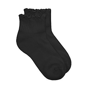 Jefferies Socks Girl's Seamless Ruffle Sport Quarter Socks 1 Pack, Black, Large