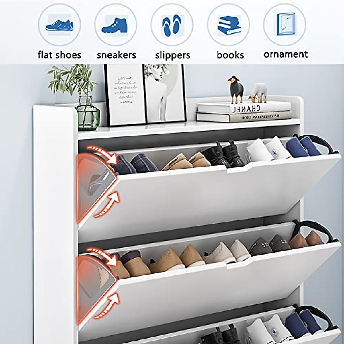 U&Q Modern Shoe Cabinet with Hidden Shoe Rack,Entryway Cabinet Large Capacity Shoe Storage Organizer,Creative Closet Shoe Cubby Decorative Furniture-White 80x17x116cm(31x7x46inch)