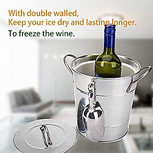 T586 4L Silver Metal Galvanized Double Walled Ice Bucket Set With Lid And Scoop