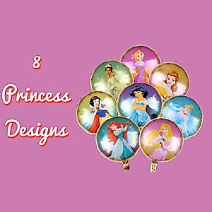 8 Disney Princess Birthday Party Balloons – Belle Cinderella Tiana Ariel Balloons – Snow White Sleeping Beauty Jasmine Rapunzel - Princess Party Supplies Balloon Decorations by Jolly Jon