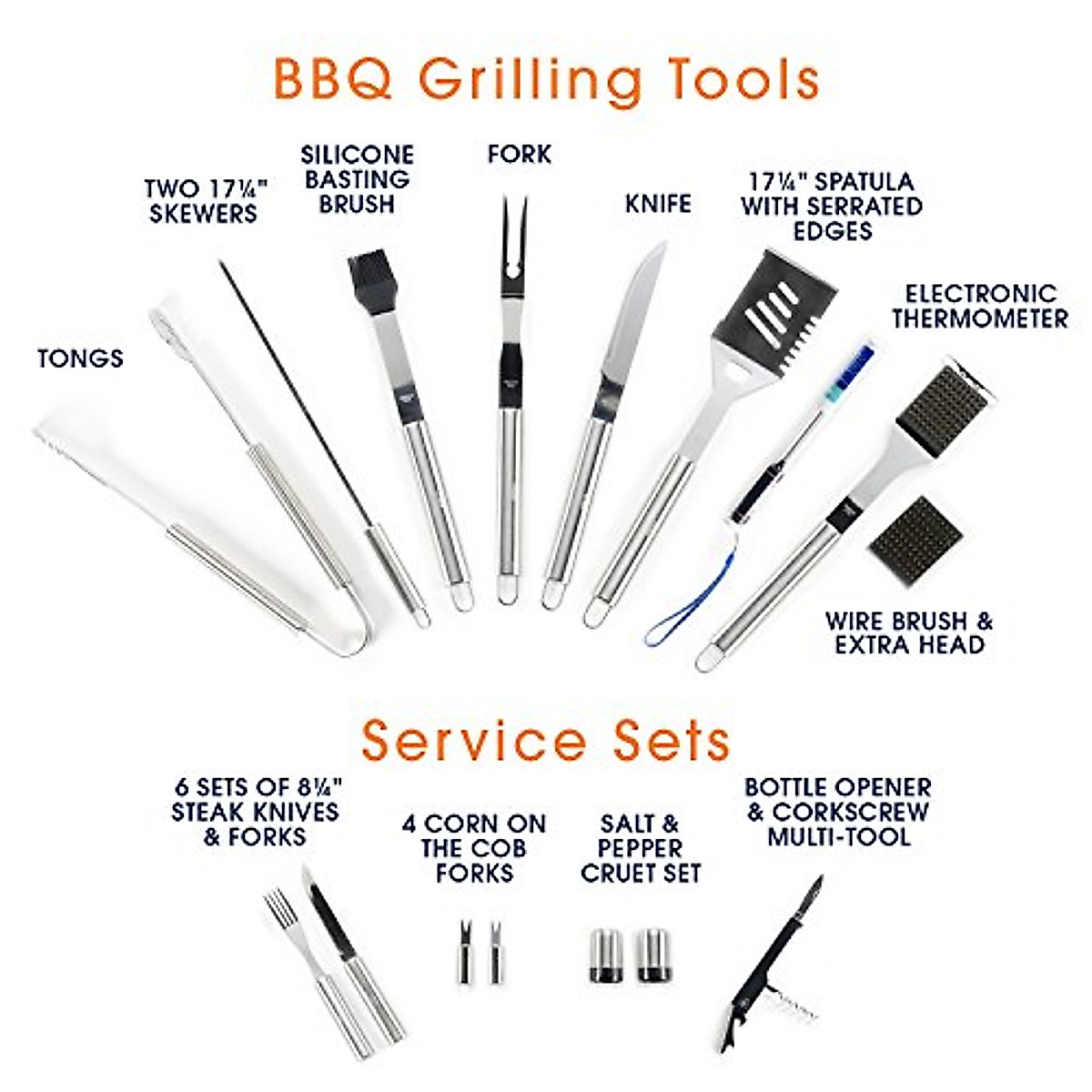 30 Piece BBQ Grilling Gift Set - Professional Grade Stainless Steel Barbecue Grill Tool Set with Aluminum Storage Case - Includes 4-in-1 Spatula Turner, Tongs and Many Other BBQ Grilling Accessories