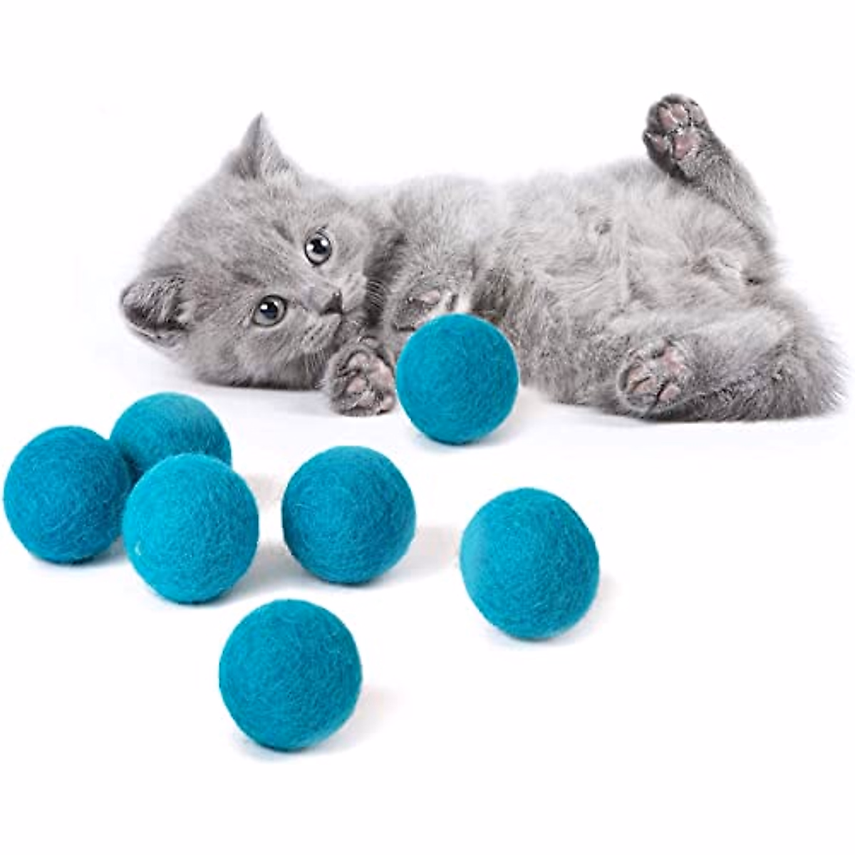 MEOWFIA Wool Ball Toys - 6-Pack of Safe for Cats and Small Dogs Balls - 1.5 Inch Felted Wool Cat Toy and Dog Toy - Perfect with Cat Cave - Silent - Mini Tennis Balls - 6-Pack