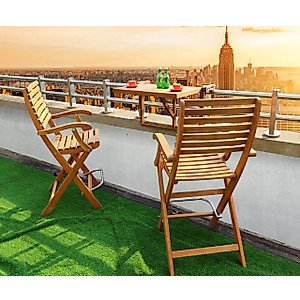 INTERBUILD REAL WOOD Acacia Hardwood Foldable Casino Bar Height Chair with Foot and Arm Rests, 26" Tall, 2 Piece Set - Golden Teak