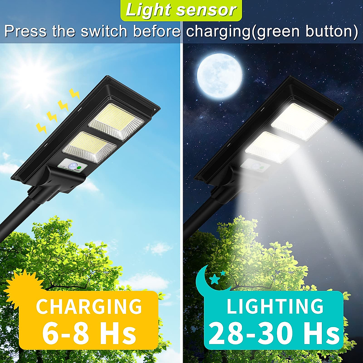 Wstan 6000LM 200W Solar Street Light Outdoor, 568LED Super Bright Solar Flood Lights, with Light Control & PIR Motion Sensor, Dusk to Dawn for Yard Garden, IP65 Waterproof