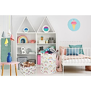 ESSME Rainbow laundry basket,Collapsible Kids Laundry Hamper with Waterproof PE Coating,Girls Hamper Nursery Hamper for Girls Room Decor,Toy storage,Gift Basket.(Rainbow)